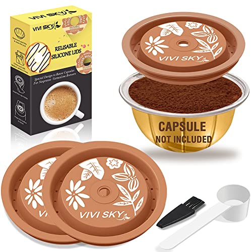 VIVI SKY Reusable Coffee Capsule Lids Work with Nespresso Pods Vertuo,Food Grade Silicon Caps Used for Every Sizes of Reusable Nespresso Vertuo Pod Refillable Vertuo Capsule(Silicon Vertuo Lids- 3PCS)