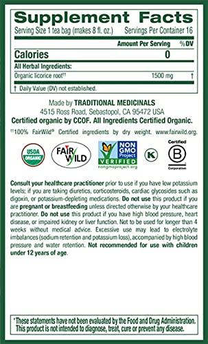 Traditional Medicinals Tea, Organic Licorice Root, Soothes the Digestive Tract & Promotes Respiratory Health, 16 Tea Bags