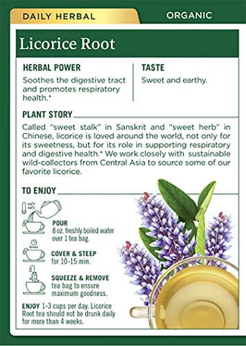 Traditional Medicinals Tea, Organic Licorice Root, Soothes the Digestive Tract & Promotes Respiratory Health, 16 Tea Bags