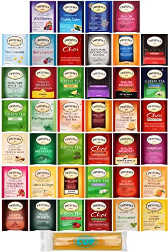 Twinings Tea Bags Variety Collection (Pack of 40) with By The Cup Honey Sticks