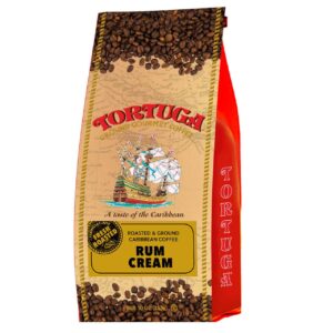 tortuga caribbean rum cream flavored coffee- roasted and ground coffee 10oz - the perfect premium gourmet gift for gift baskets, parties, holidays, and birthdays