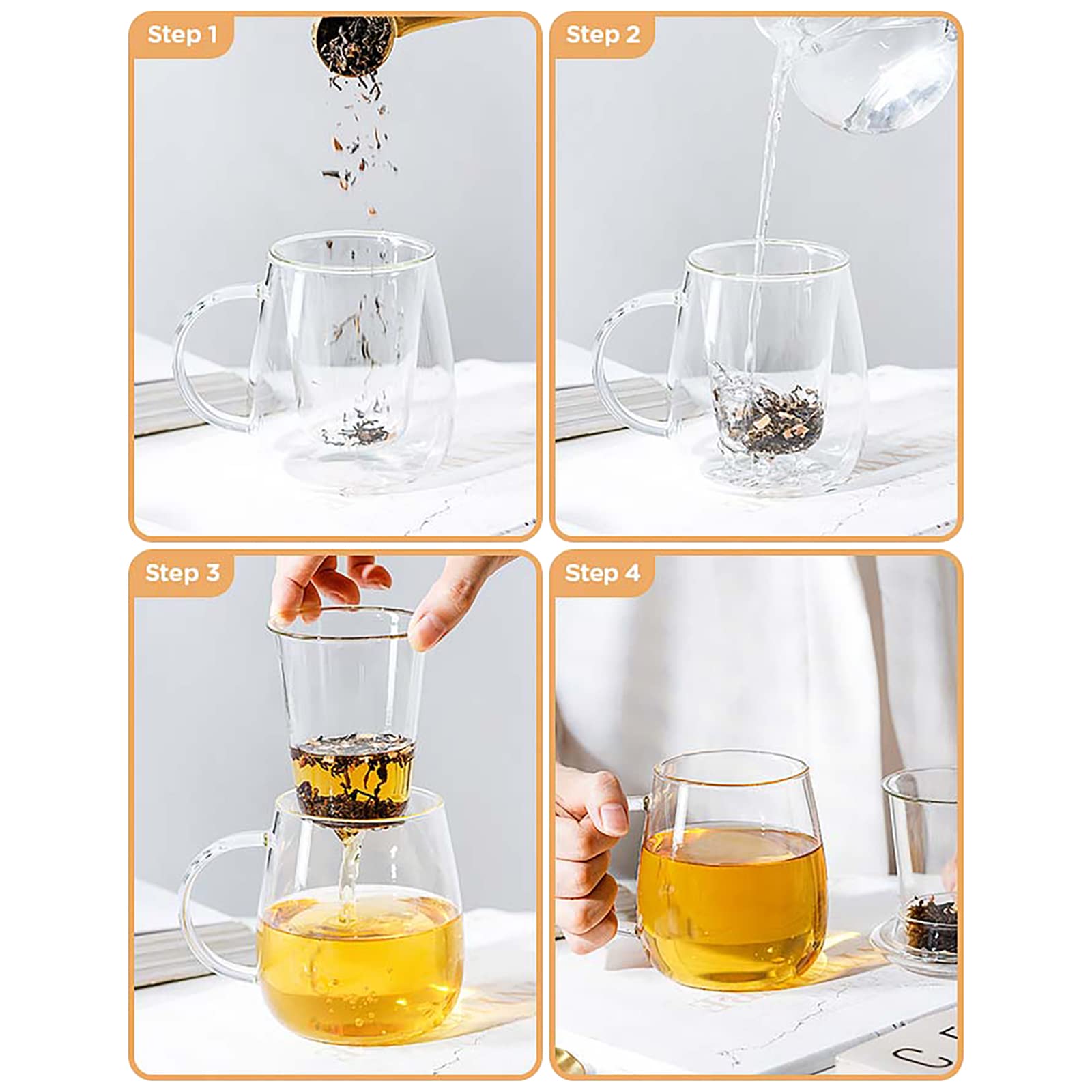 Glass Tea Infuser Cup with Strainer and Lid Gift Kit, Borosilicate Glass Teacup with Tea Filter for Blooming Tea and Loose Leaf Tea, Filter 99% of Tea Leaves, Lead-free, 17oz