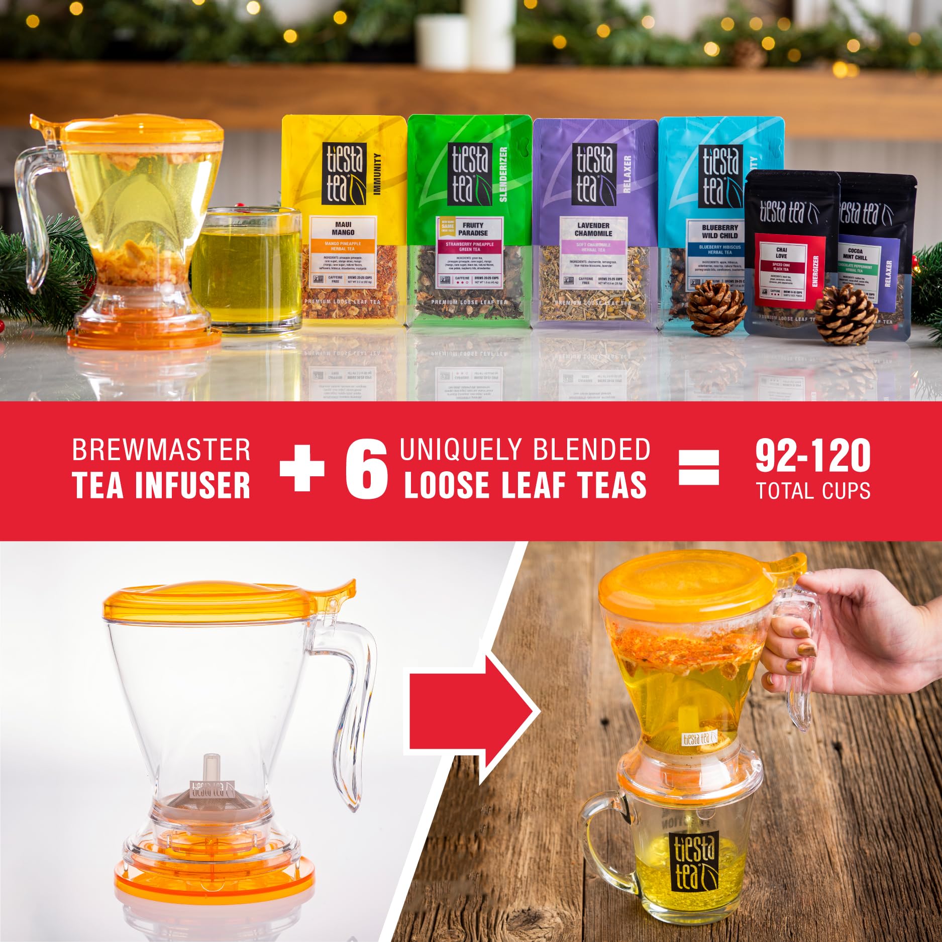 Tiesta Tea - Ultimate Live Loose Kit, Loose Leaf Tea Starter Kit, High to Non-Caffeinated Hot & Iced Tea, Starter Kit with Black, Green, Herbal Tea Sample Bags and 16oz Bottom Dispensing Tea Infuser