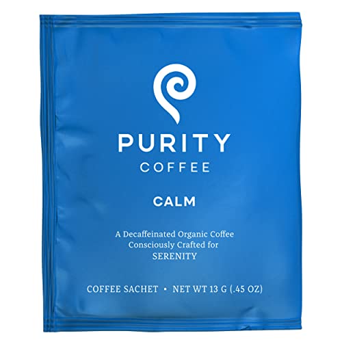 Purity Coffee CALM Decaf Medium Roast Organic Coffee - USDA Certified Organic Specialty Grade Arabica Single-Serve Packets - Third Party Tested for Mold, Mycotoxins & Pesticides - 5 ct Box