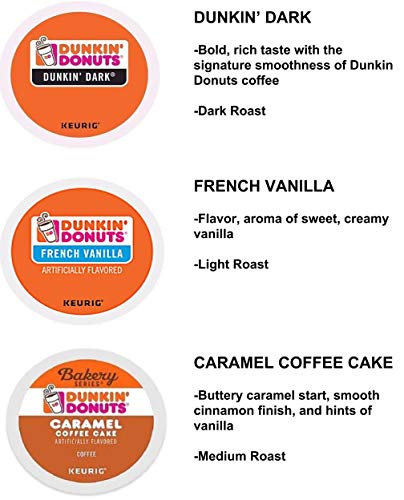 Variety pack of Dunkin Donuts Coffee K Cups for All Keurig K Cup Brewers - (6 flavors, NO DECAF, 4 K cups each flavor, Total of 24)