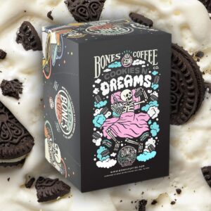 Bones Coffee Company Flavored Coffee Bones Cups Cookies 'N Dreams | 12ct Single-Serve Coffee Pods Compatible With 1.0 & 2.0 Keurig Coffee Maker | Chocolate Cookie & Vanilla Ice Cream Coffee Flavor