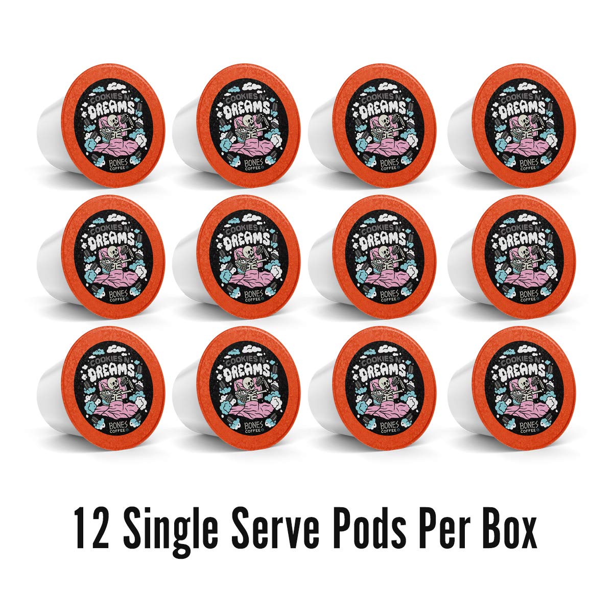 Bones Coffee Company Flavored Coffee Bones Cups Cookies 'N Dreams | 12ct Single-Serve Coffee Pods Compatible With 1.0 & 2.0 Keurig Coffee Maker | Chocolate Cookie & Vanilla Ice Cream Coffee Flavor