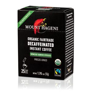 Mount Hagen 25 Count Single Serve Instant Decaf Coffee Packets - 2 Pack | Decaffeinated Organic Medium Roast Arabica Beans | Eco-friendly, Fair-Trade [2 x 25 sticks/1.76oz/50g]