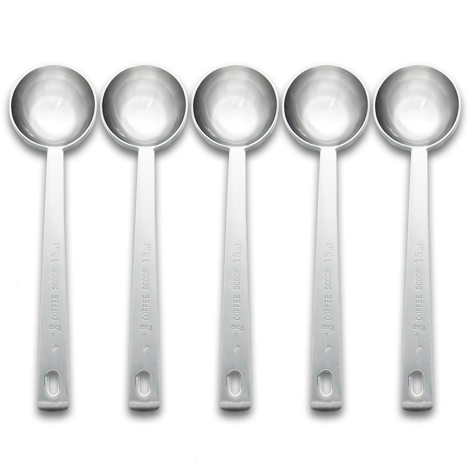 Timoo Coffee Measuring Scoop 1 Tablespoon long handle Stainless Steel spoon for Coffee, Milk Powder, Fruit Powder, Set of 5