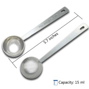 Timoo Coffee Measuring Scoop 1 Tablespoon long handle Stainless Steel spoon for Coffee, Milk Powder, Fruit Powder, Set of 5