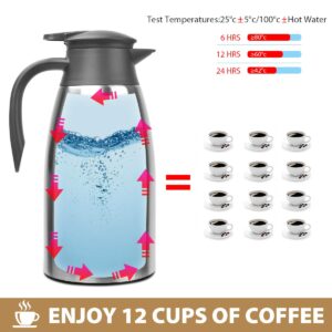 Yummy Sam Thermal Coffee Carafe Stainless Steel 68oz(2 Lifter) Double Walled Vacuum Coffee Thermos Water Beverage Dispenser 12 Hour Heat Retention/24 Hour Cold Retention (Silver)