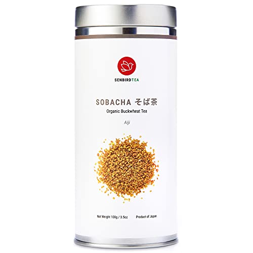 Senbird Organic Sobacha - Japanese Soba Buckwheat Tea - From Hokkaido, Japan - Loose Leaf Tea in Airtight Tea Tin (3.5oz/100g)