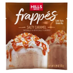 hills bros. frappés, salty caramel drink mix, 12 count (2.3 oz packets) – gluten free, kosher certified, easy to make, sweet, creamy & salty tasting