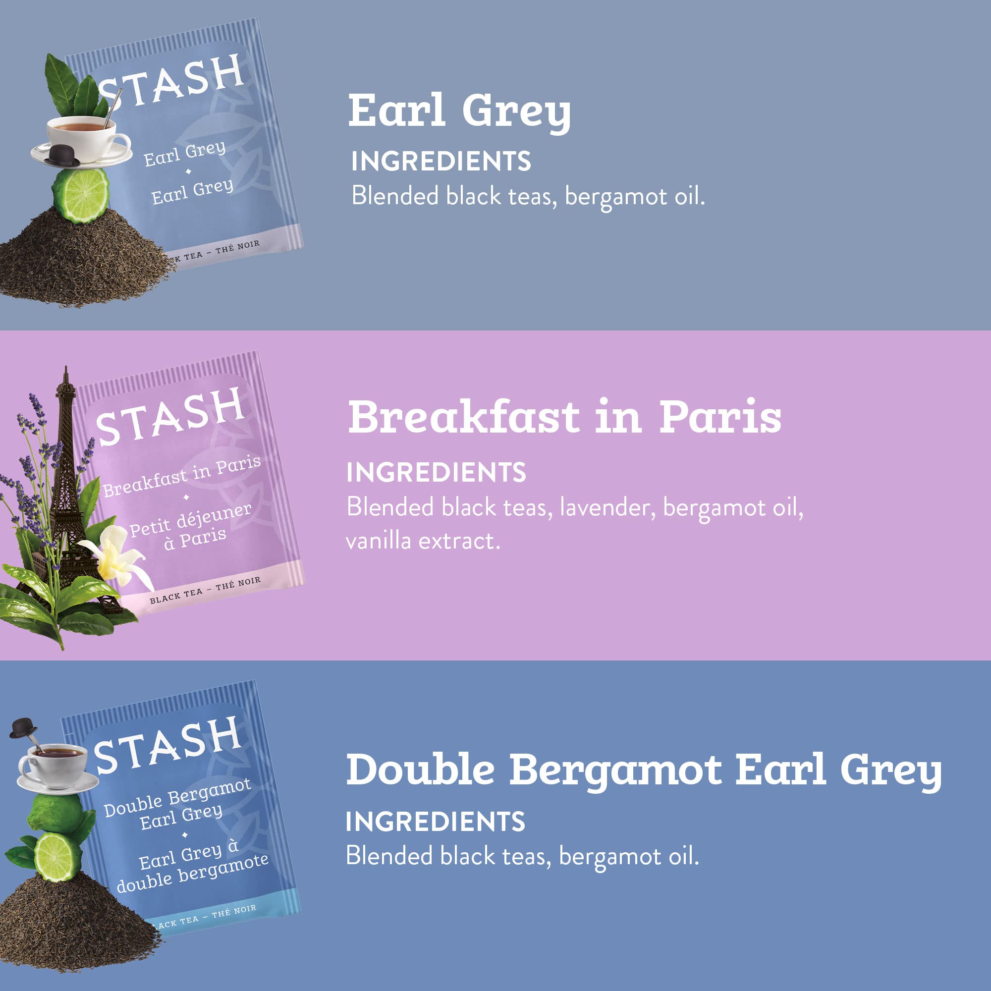 Stash Tea 6 Flavor The Earls Earl Grey Tea Assortment, 6 Boxes of 18 20 Tea Bags Each