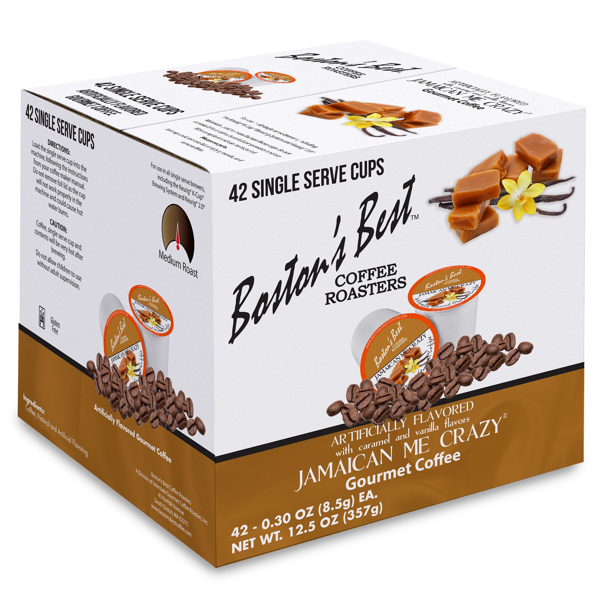 Boston’s Best Gourmet Coffee – Jamaican Me Crazy Caramel Vanilla Flavored Coffee – Medium Roast – Single Serve Coffee Pods, Compatible with Keurig Brewers – 42 Pods