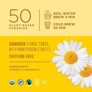 Teatulia Organic Chamomile Tea Bags (50 Pyramid Teabags) Whole Flower | 100% Compostable | Sustainably Grown In Egypt