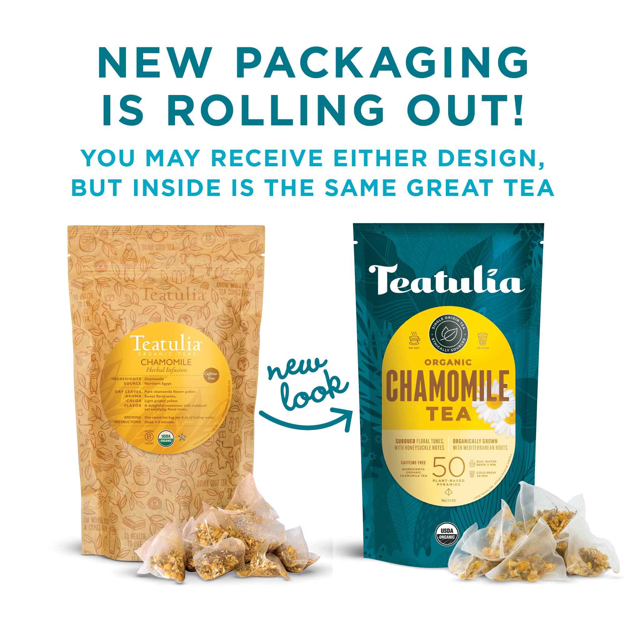 Teatulia Organic Chamomile Tea Bags (50 Pyramid Teabags) Whole Flower | 100% Compostable | Sustainably Grown In Egypt