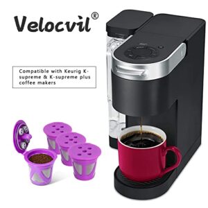 Velocvil 4 Reusable K Cups for Keurig K Supreme and K Supreme Plus Coffee Makers, Refillable Single Cup Coffee Filters for Keurig K Supreme Plus Coffee Brewer, Purple