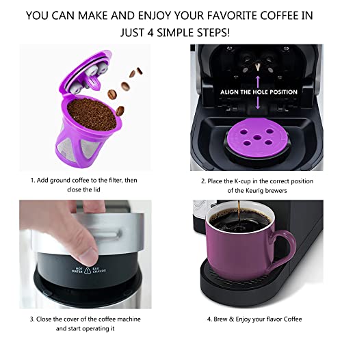 Velocvil 4 Reusable K Cups for Keurig K Supreme and K Supreme Plus Coffee Makers, Refillable Single Cup Coffee Filters for Keurig K Supreme Plus Coffee Brewer, Purple