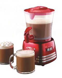 nostalgia retro frother and hot chocolate maker and dispenser, 32 oz, for coffees, lattes, cappuccinos, red