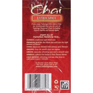 Twinings Ultra Spice Chai Tea Bags - Individually Wrapped, Black Tea with Cinnamon, Ginger, Cardamon & Clove, 20 Count