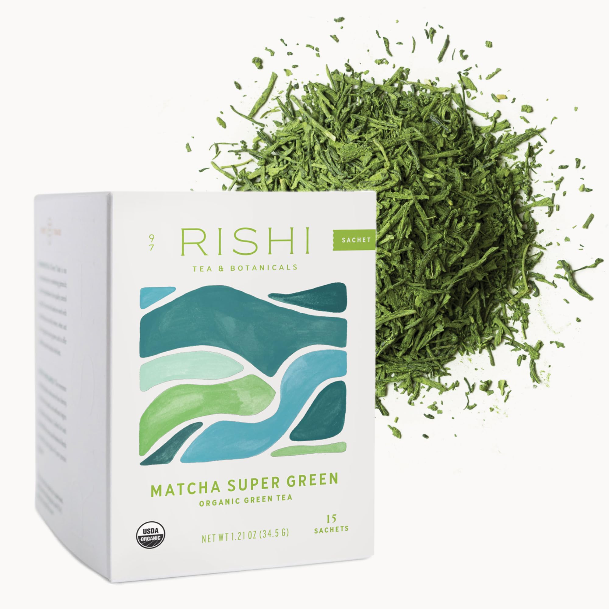 Rishi Tea Matcha Super Green Tea | USDA Organic Direct Trade Sachet Tea Bags, Certified Kosher Caffeinated Japanese Green Tea, Umami Antioxidant Rich Sencha & Matcha Blend | 15 Count (Pack of 1)