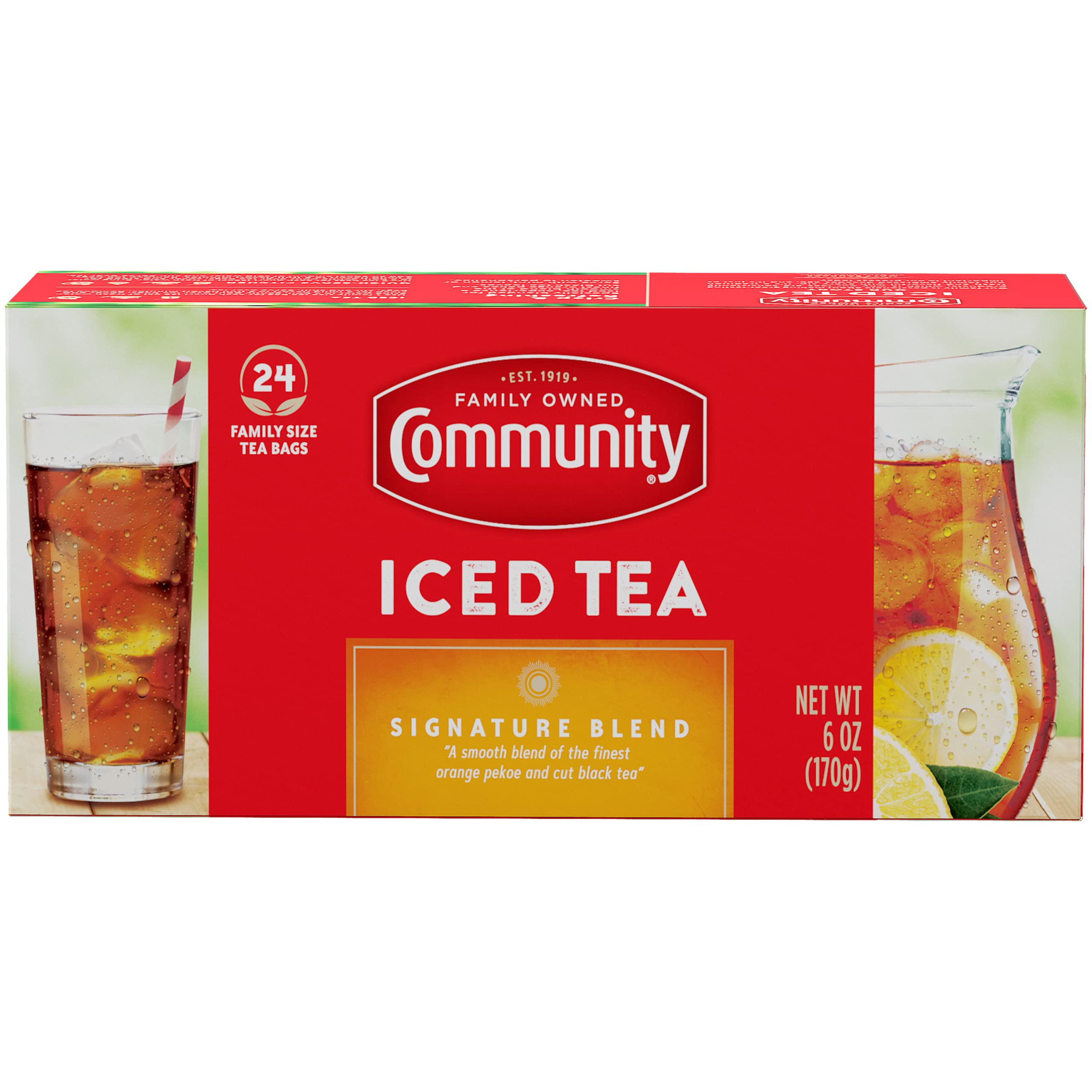 Community Coffee Porch Breeze Signature Iced Tea Bags, Family Size, Box of 24 Bags (Pack of 6)