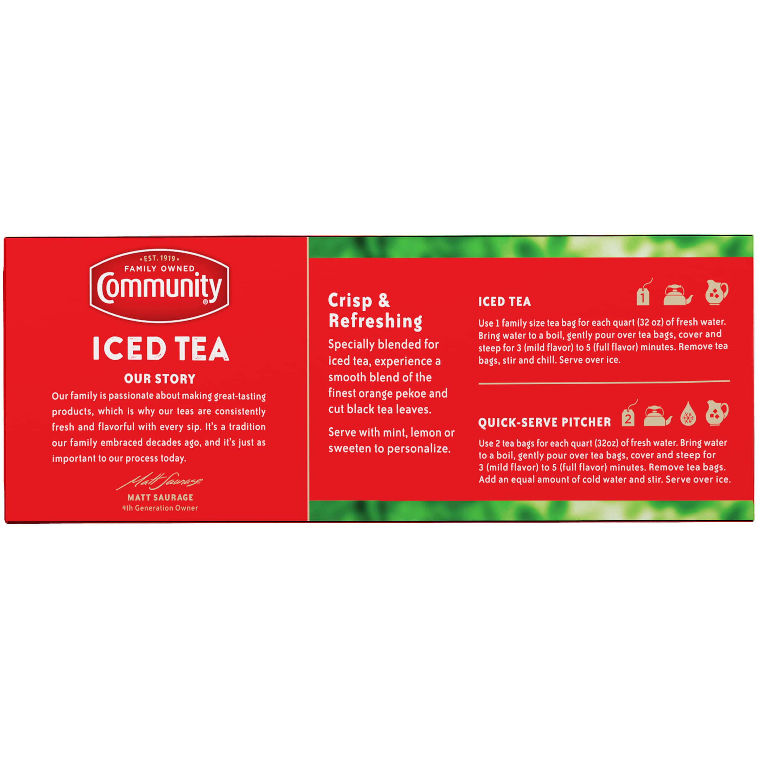 Community Coffee Porch Breeze Signature Iced Tea Bags, Family Size, Box of 24 Bags (Pack of 6)