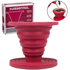 Kuissential SlickDrip- Collapsible, Reusable Silicone Coffee Dripper- Filter Cone- Easy Manual Coffee Brew Maker- Makes 1 to 2 cups of Strong Brew Flavor- For Hiking, Camping, Home, Office