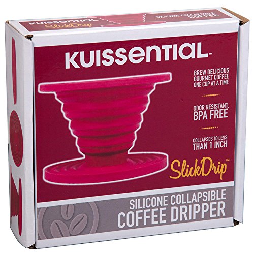 Kuissential SlickDrip- Collapsible, Reusable Silicone Coffee Dripper- Filter Cone- Easy Manual Coffee Brew Maker- Makes 1 to 2 cups of Strong Brew Flavor- For Hiking, Camping, Home, Office