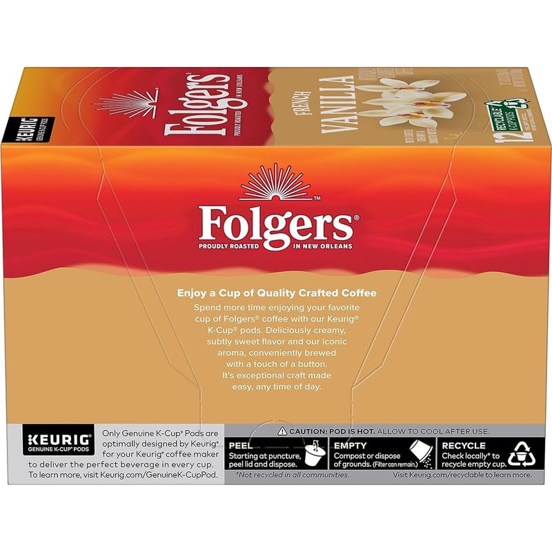 Folgers, Gourmet Selections, K-Cup Single Serve Coffee, 12 Count, 3.38oz Box(Pack of 3) (Vanilla Biscotti)