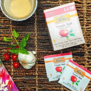 Millie’s Sipping Broth - Vegetable Broth -Natural-Gluten Free-Keto Friendly Tomato Basil 12 Count Box