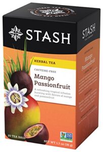 stash tea mango passionfruit herbal tea, 20 count box of tea bags individually wrapped in foil, sweet fruity caffeine free herbal tisane, drink hot or iced