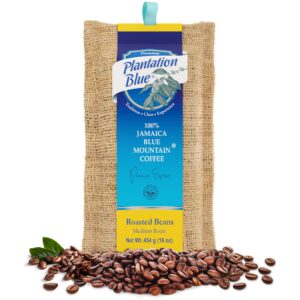 plantation blue 100% jamaica blue mountain coffee medium roasted whole beans (16oz)