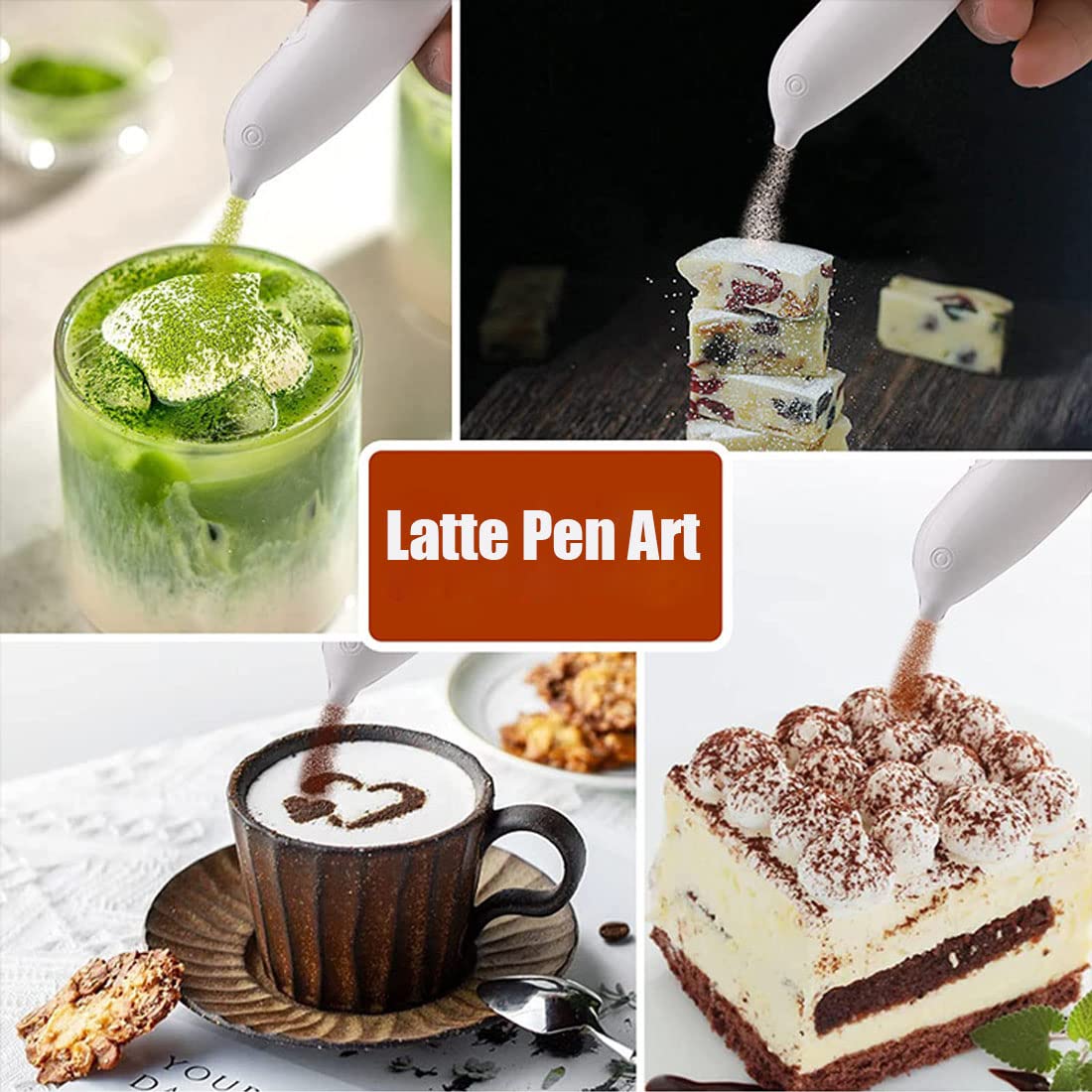 TuTuYa Latte Art Pen, White Spice Pen Electric Coffee Pen for Latte & Food DIY, Works with Cinnamon, Salt, White sugar, Fine Coffee Grinds, Powered by Battery