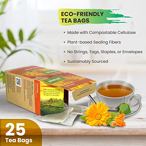 PLANET ORGANIC CALENDULA HERBAL TEA BAGS - 25 Tea Bags of Certified Organic Calendula Tea (Dried) for Natural Wellness, Non-GMO, Compostable Packaging (0.6oz/18g)