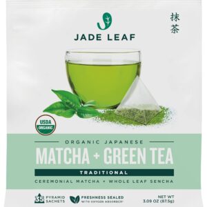 Jade Leaf Matcha Organic Matcha + Green Tea Bags - Traditional - Ceremonial Matcha + Whole Leaf Sencha - Authentically Japanese (35 Pyramid Sachets)