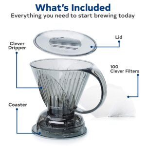 Clever Coffee Dripper and Filters, Large 18 oz (Cloud)| Barista's Choice| Safe BPA Free Plastic|Includes 100 Filters