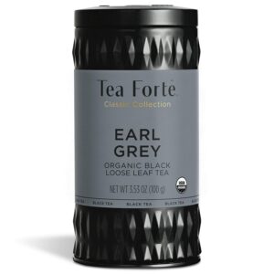 tea forte earl grey organic black tea, makes 35-50 cups, 3.53 ounce loose leaf tea canister