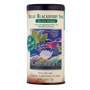 the republic of tea — decaf blackberry sage black tea tin, 50 tea bags, environmentally- friendly decaffeinated tea