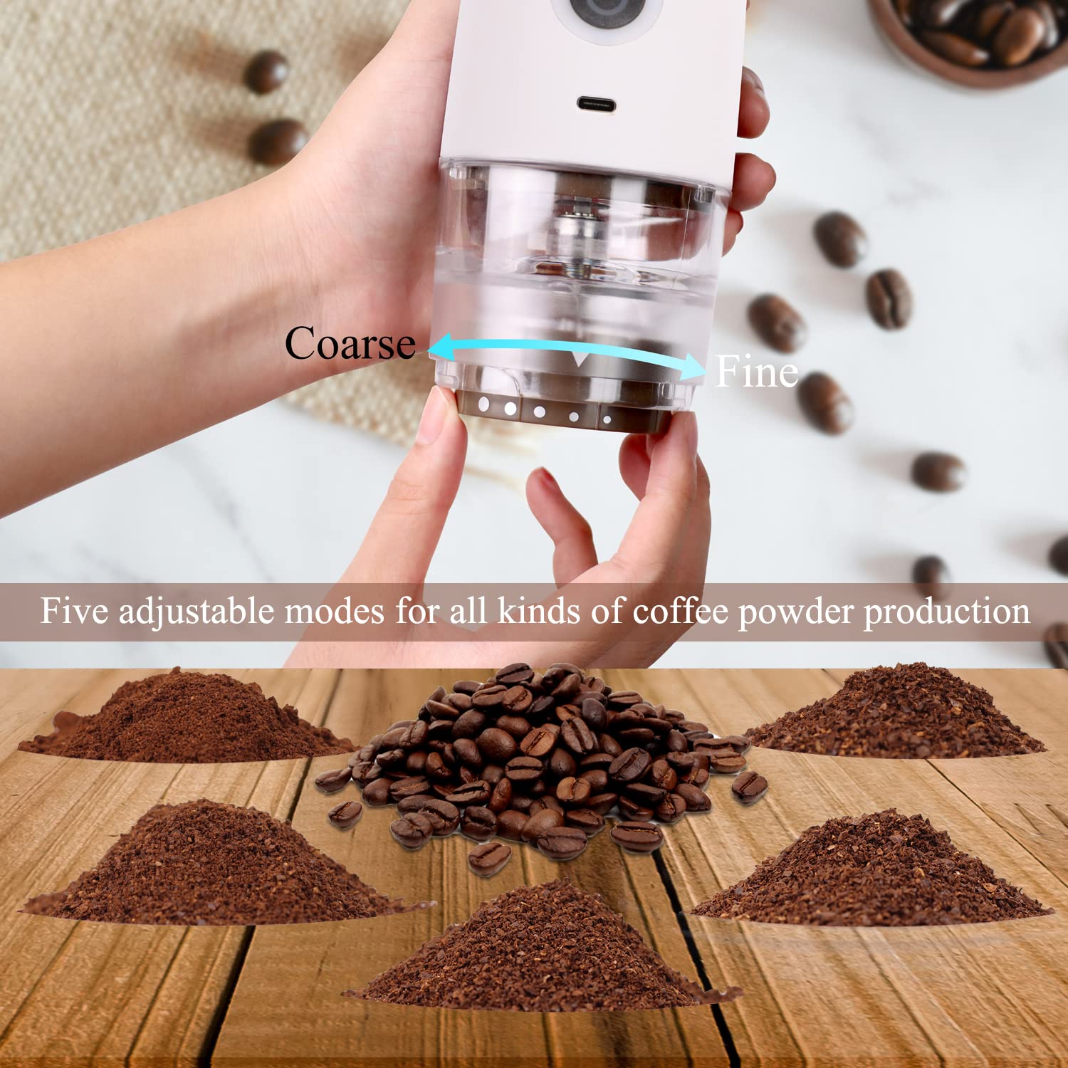 Mulli Update Portable Burr Coffee Grinder,Electric/Manual 2-in-1 Cafe Grind, Adjustable Burr Mill with 5 Precise Grind Setting for Drip/Espresso/PourOver and More