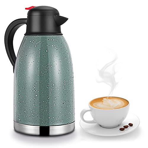 Yummy Sam Thermal Coffee Carafe Stainless Steel 68oz(2 Lifter) Double Walled Vacuum Coffee Thermos Water Beverage Dispenser 12 Hour Heat Retention/24 Hour Cold Retention (Green)