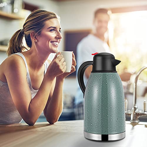 Yummy Sam Thermal Coffee Carafe Stainless Steel 68oz(2 Lifter) Double Walled Vacuum Coffee Thermos Water Beverage Dispenser 12 Hour Heat Retention/24 Hour Cold Retention (Green)