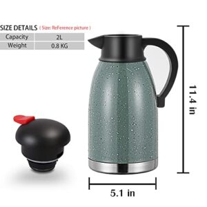 Yummy Sam Thermal Coffee Carafe Stainless Steel 68oz(2 Lifter) Double Walled Vacuum Coffee Thermos Water Beverage Dispenser 12 Hour Heat Retention/24 Hour Cold Retention (Green)