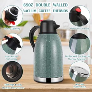 Yummy Sam Thermal Coffee Carafe Stainless Steel 68oz(2 Lifter) Double Walled Vacuum Coffee Thermos Water Beverage Dispenser 12 Hour Heat Retention/24 Hour Cold Retention (Green)