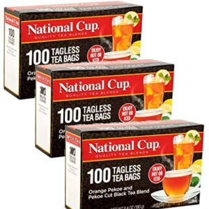 National Cup, Tagless Orange Pekoe and Pekoe Cut Black Tea Blend, Tea Bags, 100 Ct, Pack of 3