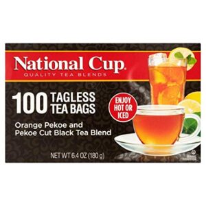 National Cup, Tagless Orange Pekoe and Pekoe Cut Black Tea Blend, Tea Bags, 100 Ct, Pack of 3