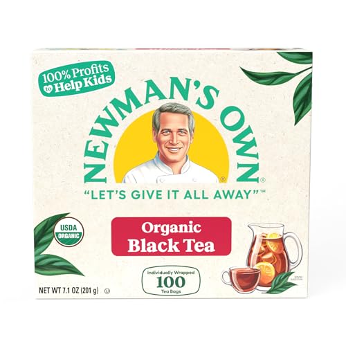 Newman's Own Organic Black Tea Promotes Overall Wellbeing Strong Robust Black Tea with 100 Tea Bags Per Box (Pack of 2) USDA Certified Contains Caffeine Brew Hot/Cold