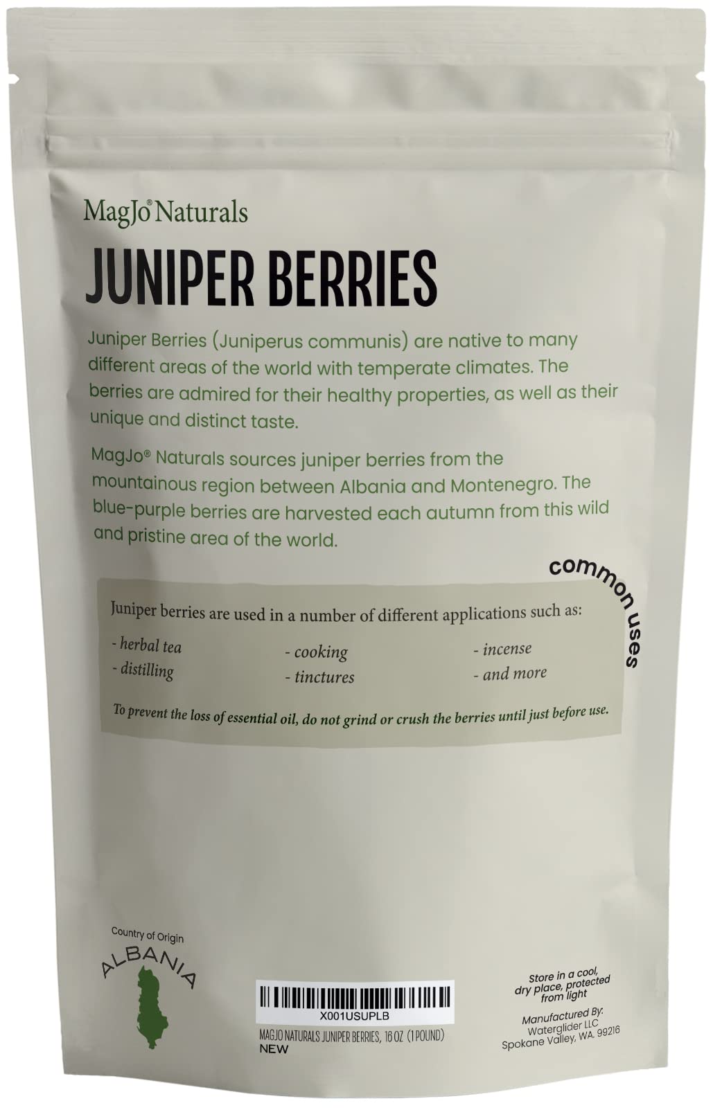 MagJo Naturals, Whole Dried Juniper Berries (1 Lb) Wild-Crafted, Bulk Whole Juniper Berry, herbal infusion, cooking meat, seasoning beef, pork, turkey brine, soups, syrups and tea, wildcrafted