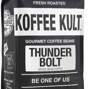 Koffee Kult Thunder Bolt Dark Roast Coffee Beans, Whole Bean, Fresh Roasted, 100% Arabica Robust Blend of Colombian And Brazil Whole Beans Bulk 32oz